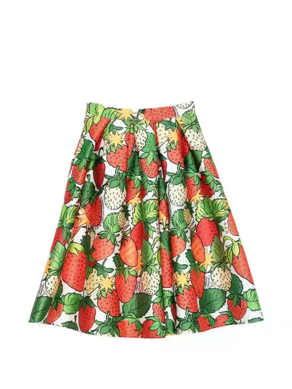ALESSANDRO ENRIQUEZ Strawberry-print Midi Skirt