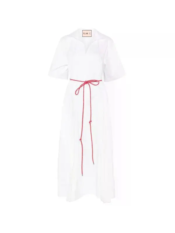Plan C Short-sleeve Belted Midi Dress