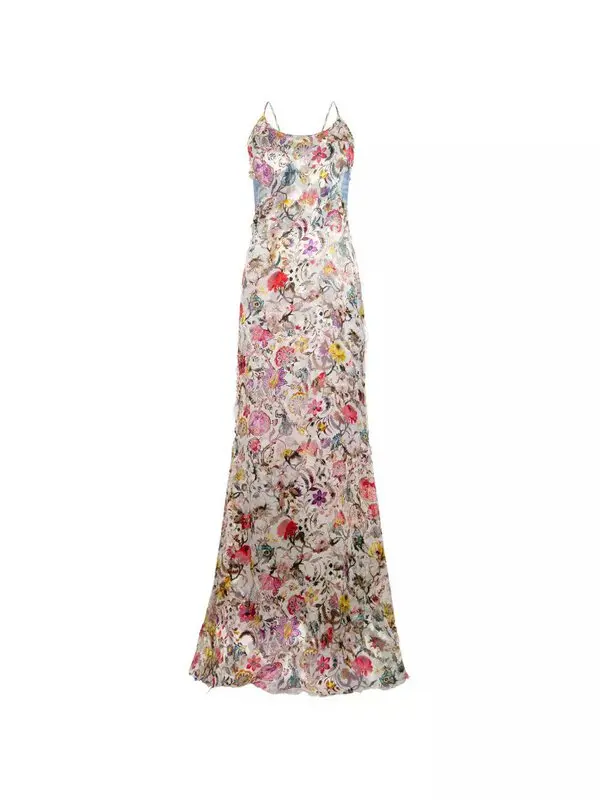 Roberto Cavalli Floral Print Slip Dress - Neutrals