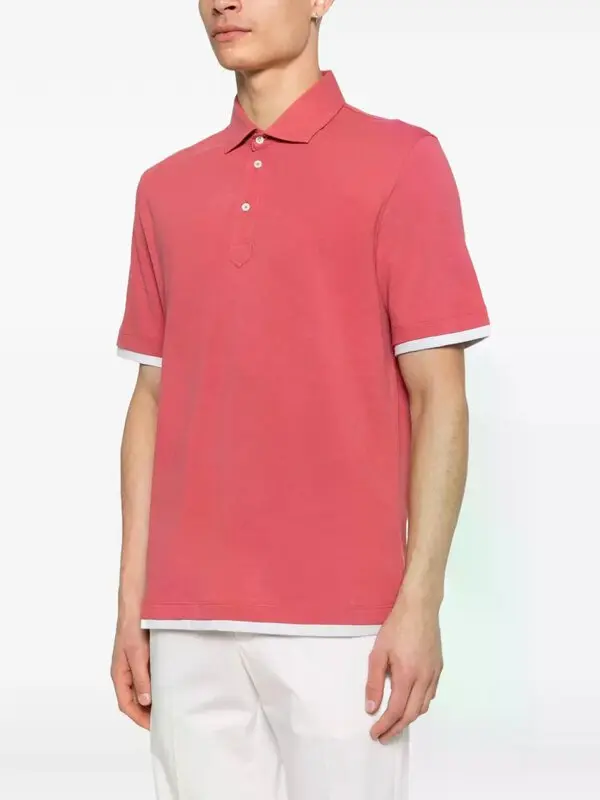 Brunello Cucinelli Buttoned Trim Polo Shirt - Pink