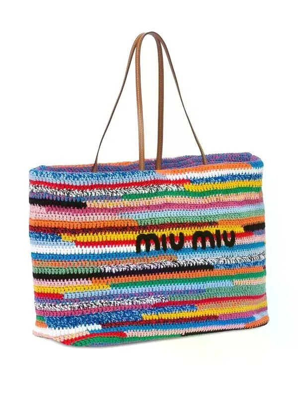 Miu Miu Striped Crochet Knit Shoulder Bag