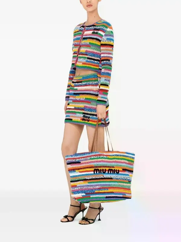 Miu Miu Striped Crochet Knit Shoulder Bag