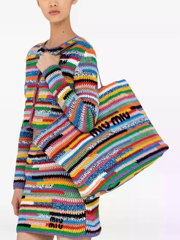 Miu Miu Striped Crochet Knit Shoulder Bag