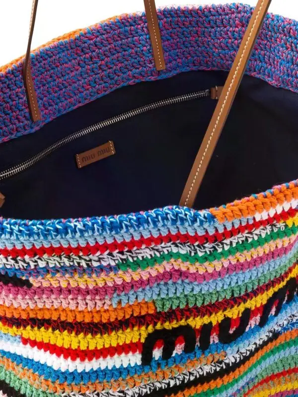 Miu Miu Striped Crochet Knit Shoulder Bag