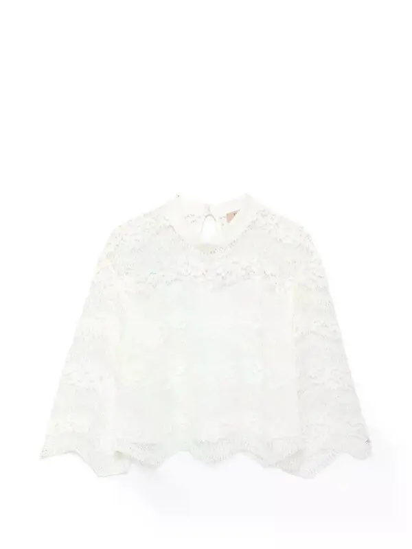 TWINSET Macramé Lace Blouse With Stand-up Collar And Scalloped Trims - White
