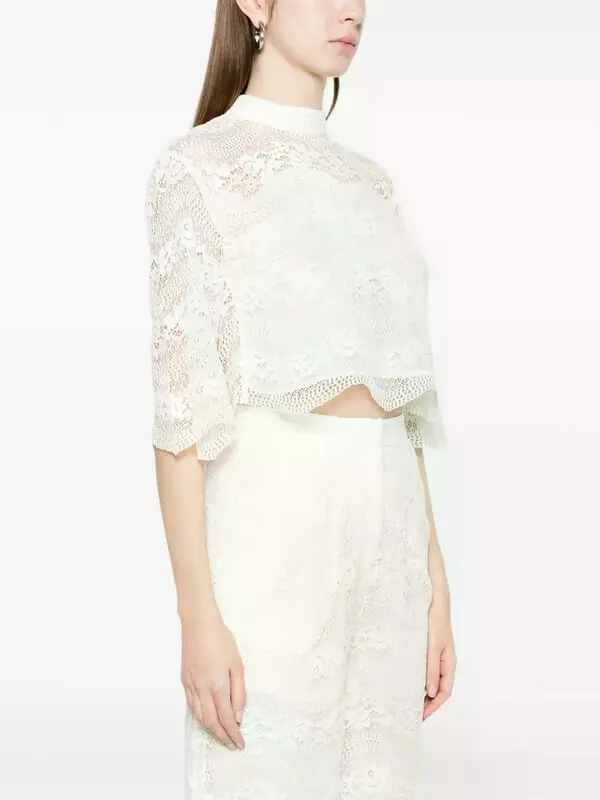 TWINSET Macramé Lace Blouse With Stand-up Collar And Scalloped Trims - White