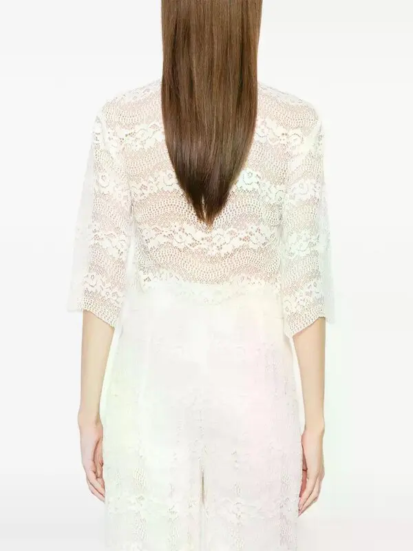 TWINSET Macramé Lace Blouse With Stand-up Collar And Scalloped Trims - White
