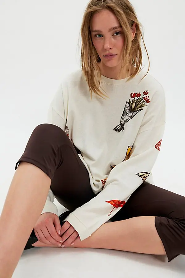 Free People We The Free Market Day Long Sleeve Top - Ivory Combo