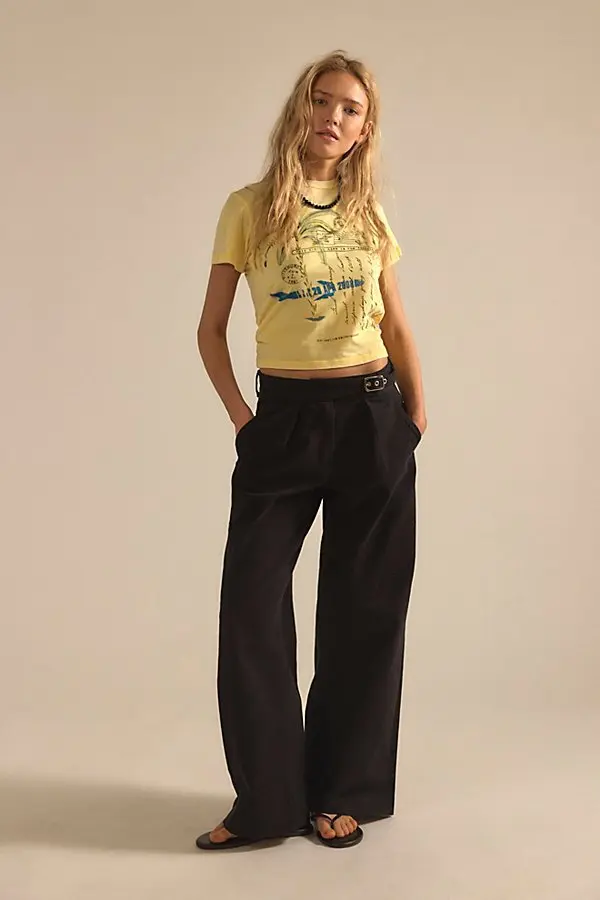 Free People Wide-leg Trousers With Buckle Detail