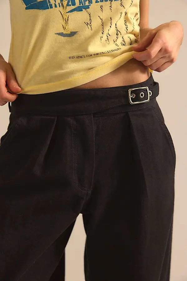 Free People Wide-leg Trousers With Buckle Detail