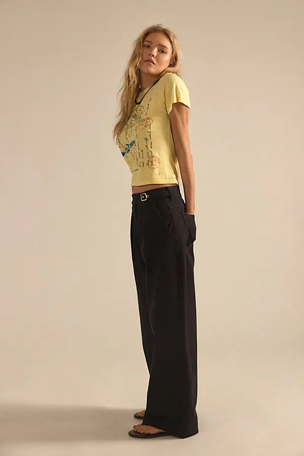Free People Wide-leg Trousers With Buckle Detail