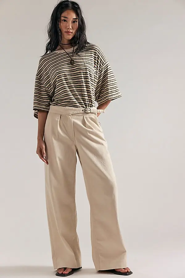 Free People Wide-leg Trousers With Buckle Detail - Neutral