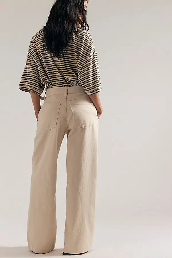 Free People Wide-leg Trousers With Buckle Detail - Neutral