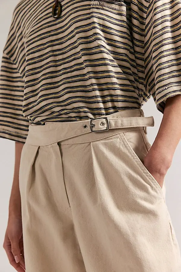 Free People Wide-leg Trousers With Buckle Detail - Neutral