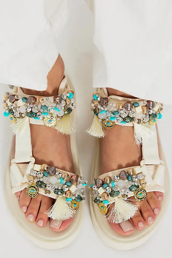 NAN-KU COUTURE Kaleidoscope Embellished Sport Sandals - Beige