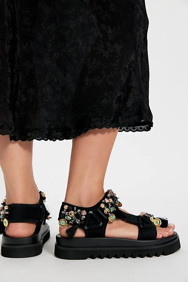 NAN-KU COUTURE Kaleidoscope Embellished Sport Sandals - Black