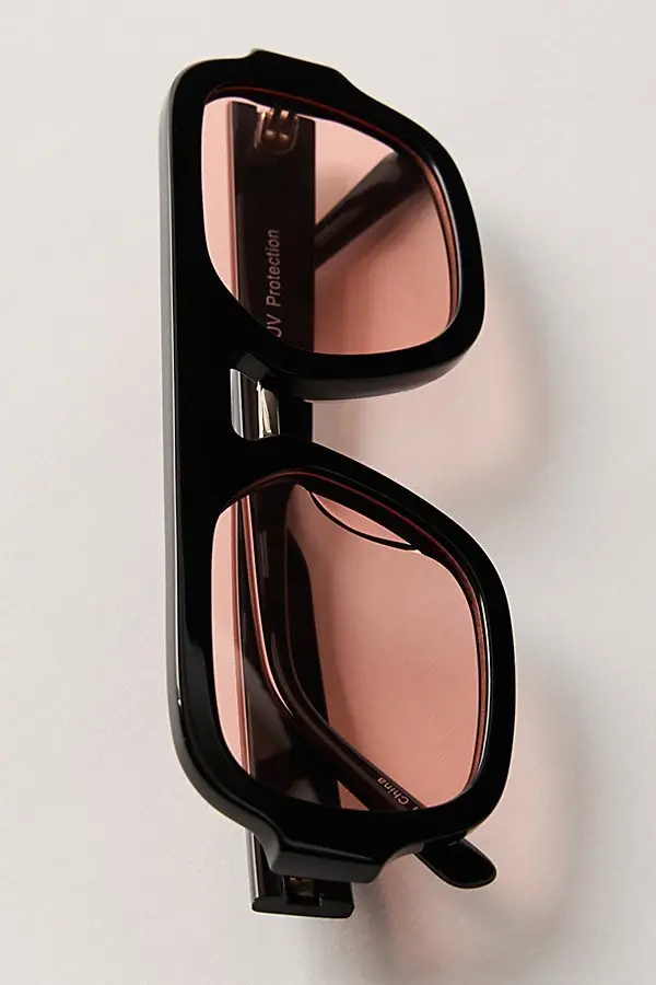 Free People Rhiannon Modern Aviator Polarized Sunglasses - Black/grapefruit