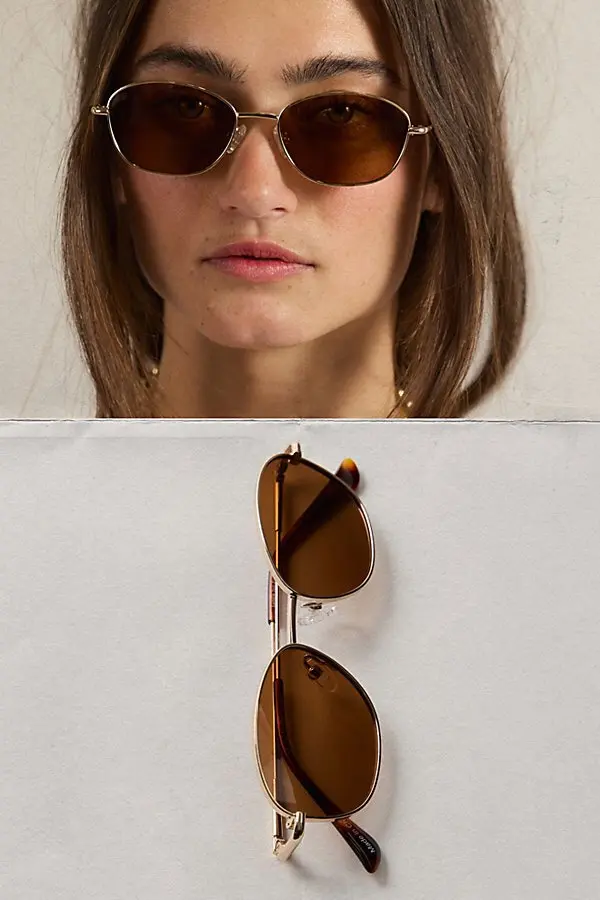Free People Bridgitte Square Polarized Sunglasses - Gold/chocolate