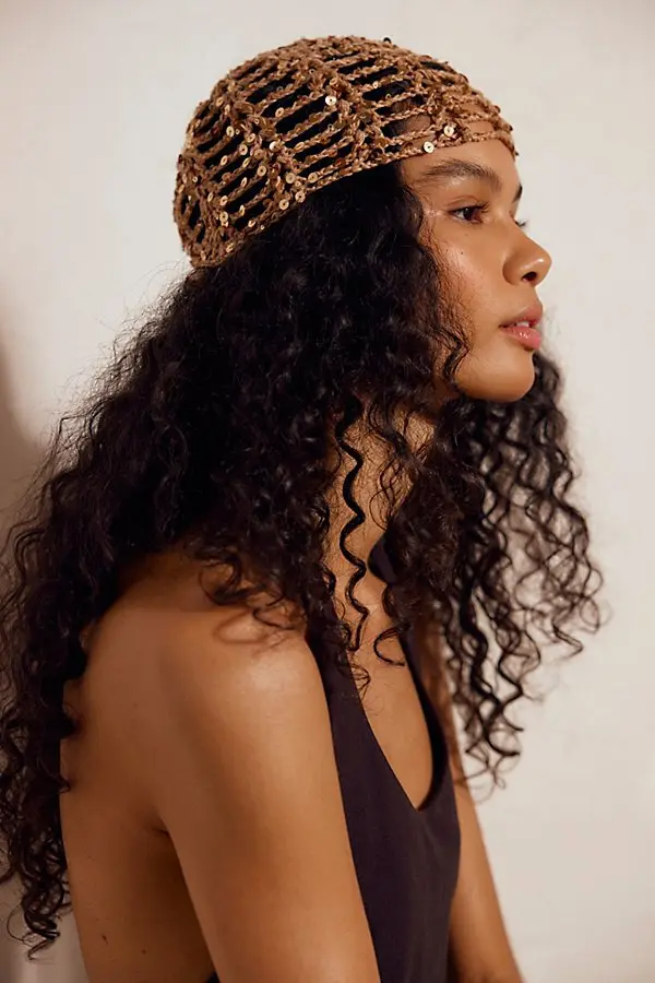 Free People Mila Sequin Disco Cap - Bronze