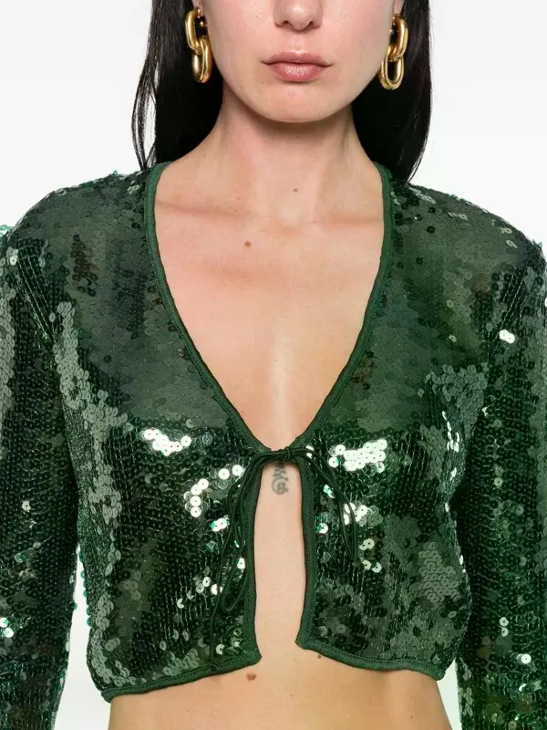 Oseree Marylin Sequin Tie-fastening Top - Green