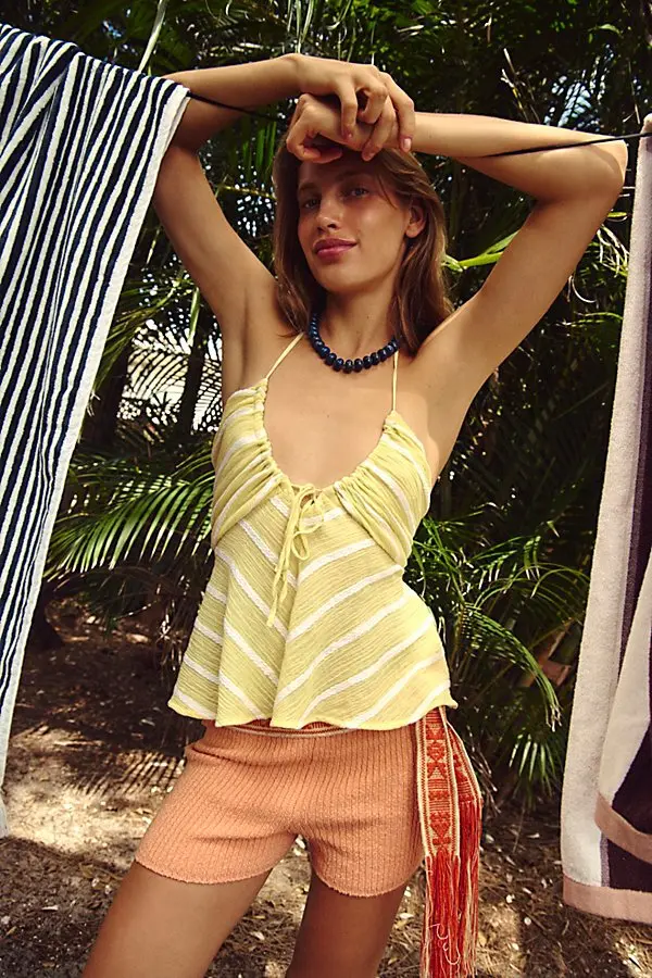 Free People Striped Halter Top - Butter Yellow Combo