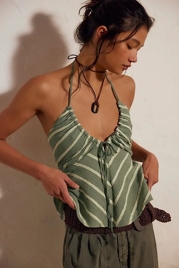 Free People Striped Halter Top - Sage Combo
