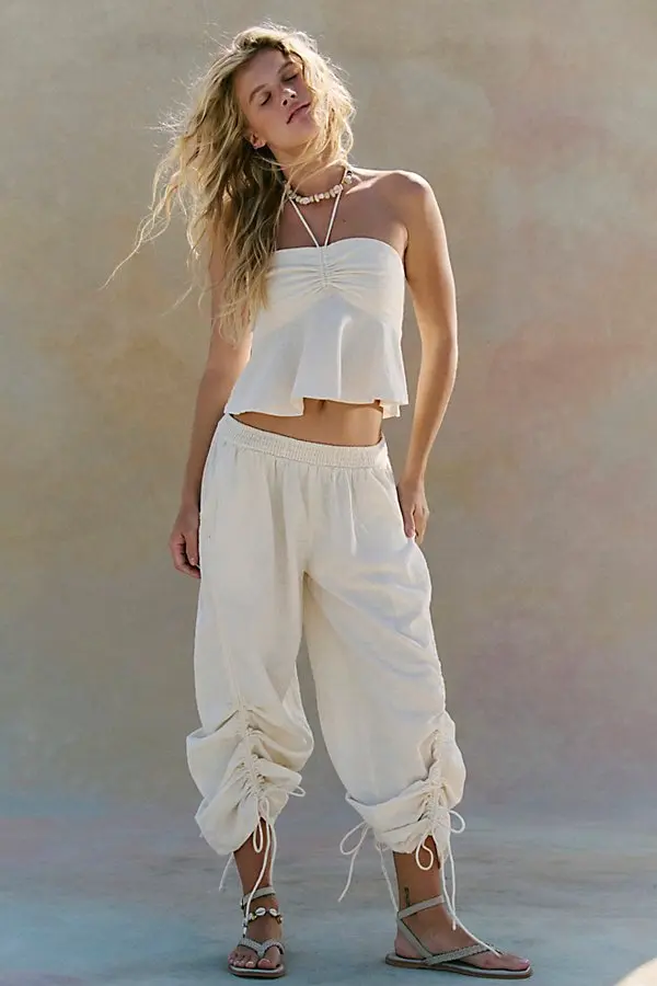 Free People Cotton-linen Pant Set - Wet Plaster