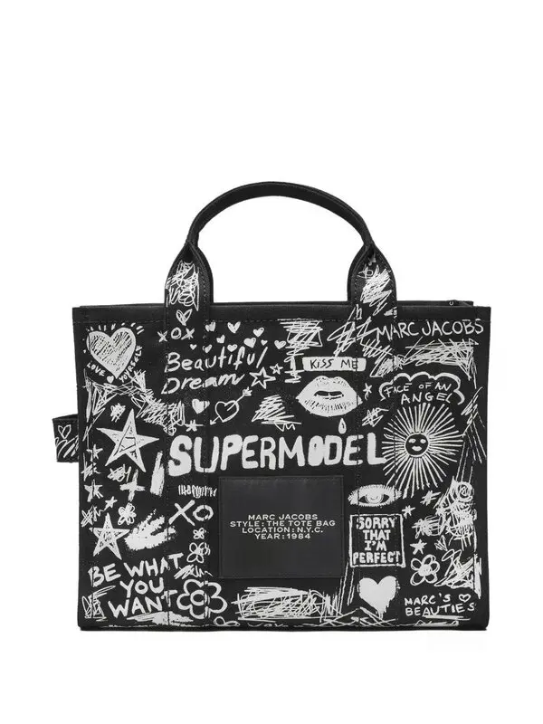 Marc Jacobs The Medium Punk Scribble Canvas Tote Bag - Black