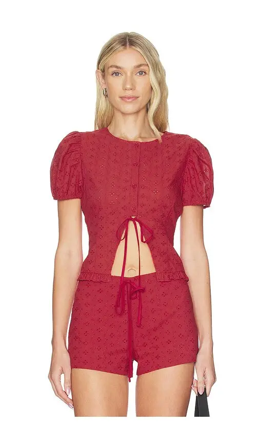 Lioness Bardot Top In Eyelet Embroidered Poplin