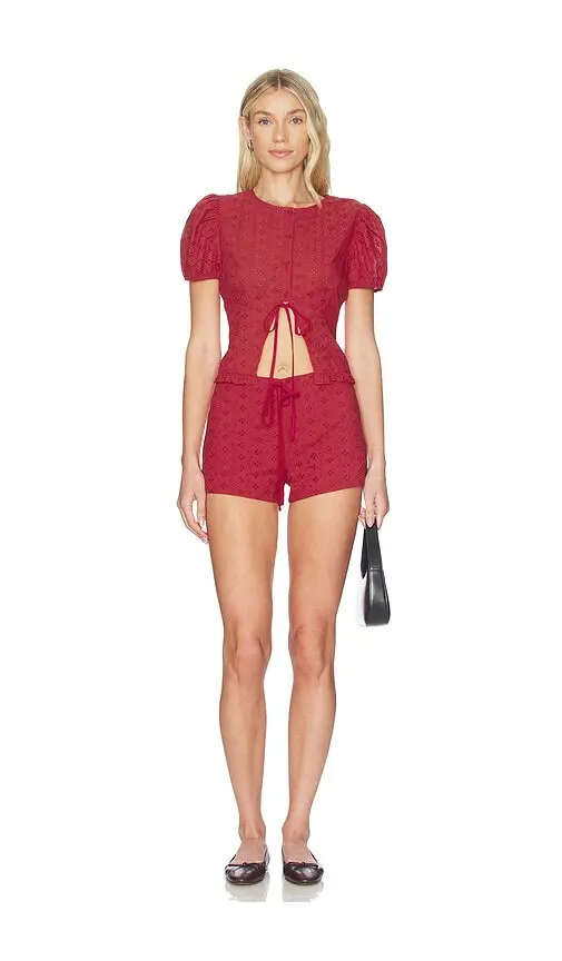 Lioness Bardot Top In Eyelet Embroidered Poplin