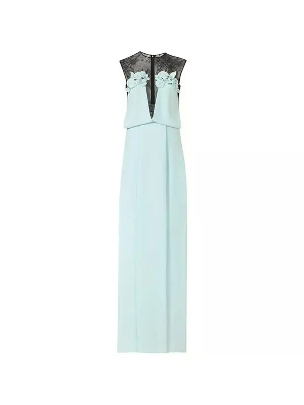 Costarellos Liora Chantilly-lace Floral-appliqué Maxi Dress - Blue