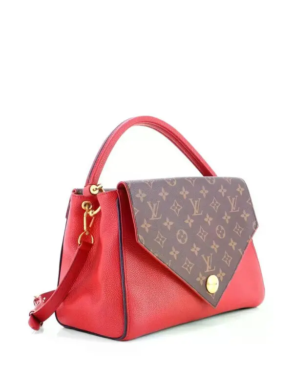 LOUIS VUITTON Double V Handbag Calfskin With Monogram Canvas Satchel - Red