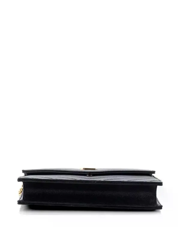 Saint Laurent Classic Monogram Wallet On Chain Matelasse Chevron Leather Small Crossbody Bag - Black
