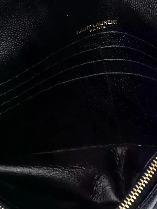 Saint Laurent Classic Monogram Wallet On Chain Matelasse Chevron Leather Small Crossbody Bag - Black