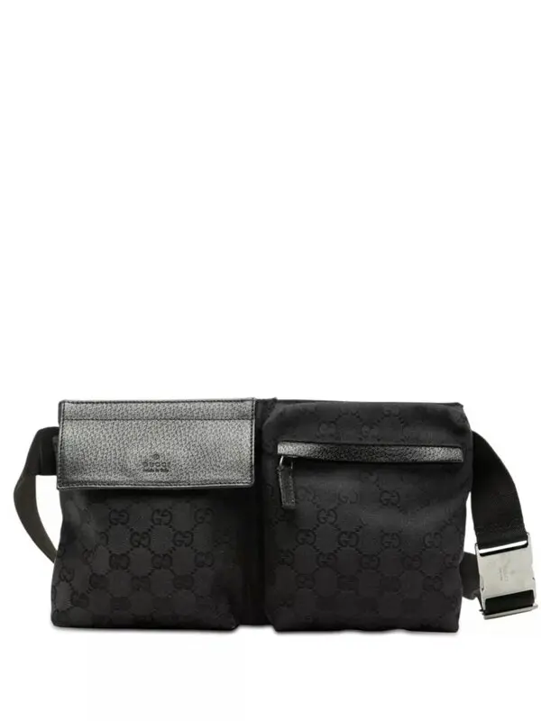 Gucci Gg Canvas Double Pocket Belt Bag - Black
