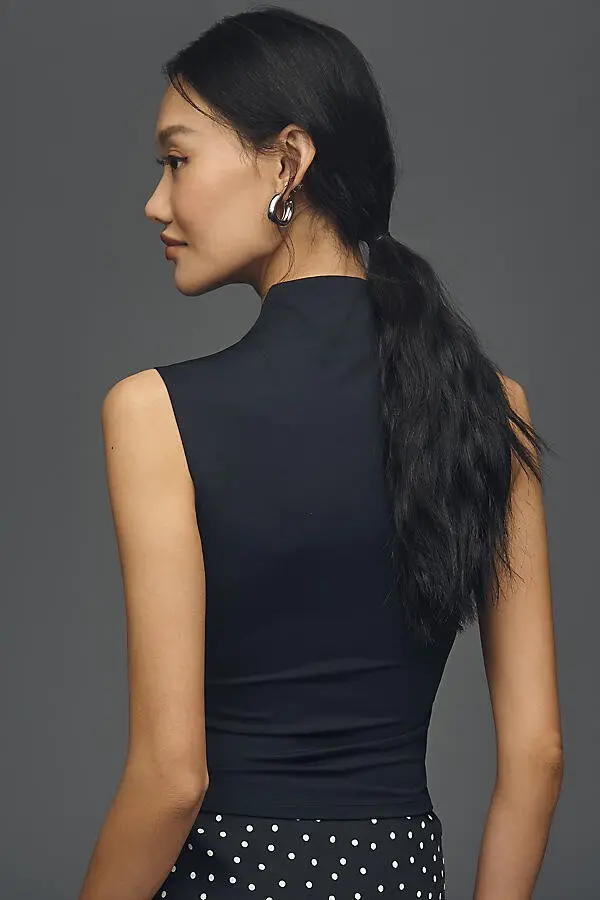 Anthropologie Wrap Mock-neck Muscle Tank Top - Black