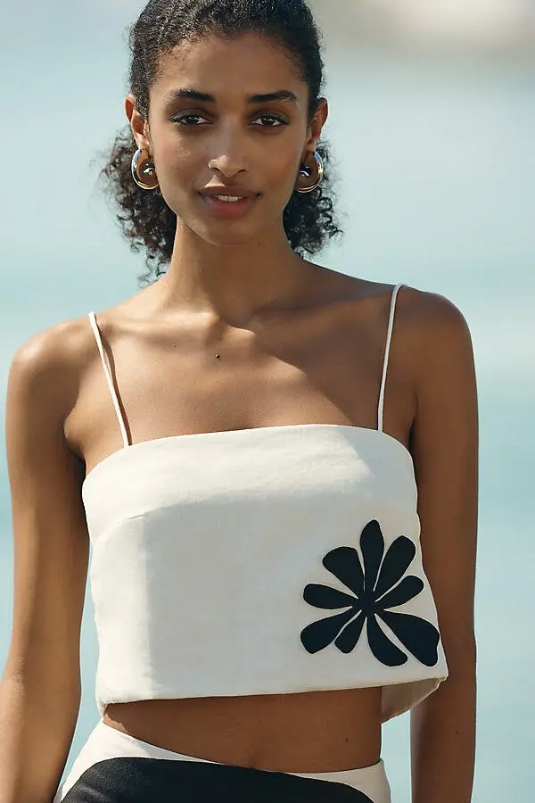 CALA DE LA CRUZ Ariella Linen Top - Black & White Pattern