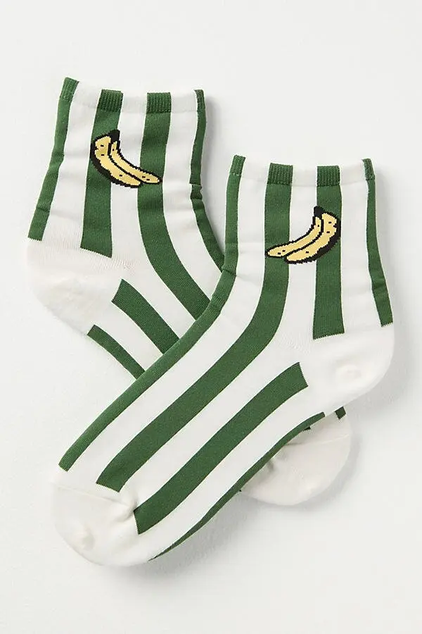 Anthropologie Icon Stripe Trouser Socks - Banana/green Stripe