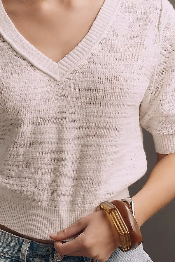 PILCRO Three-quarter Sleeve V-neck Sweater