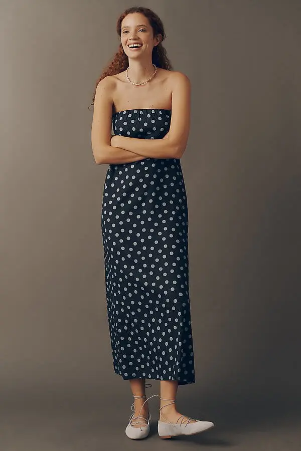 SUNDAY RITUAL Len Strapless Midi Dress - Blue Dot