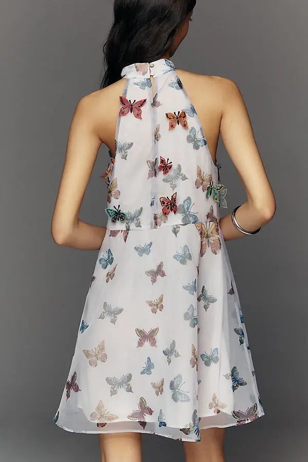 Maeve Butterfly Halter Mini Dress In Purple Pattern - 31% Off | Editorialist