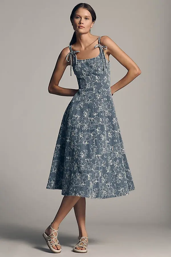 EN SAISON Opal Square-neck Midi Dress - Medium Denim