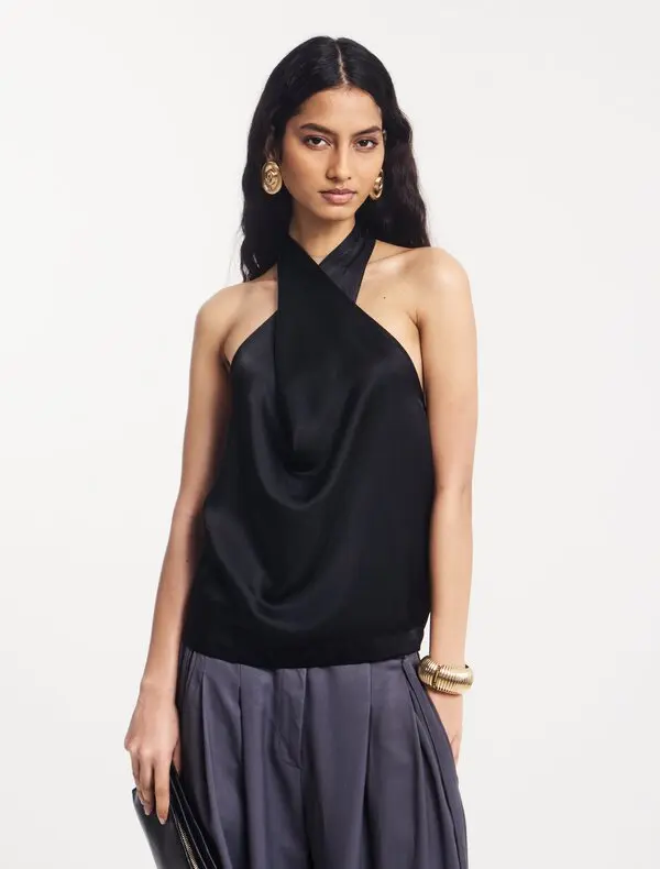 NINETY PERCENT Cleo Wrap Halter Top - Black