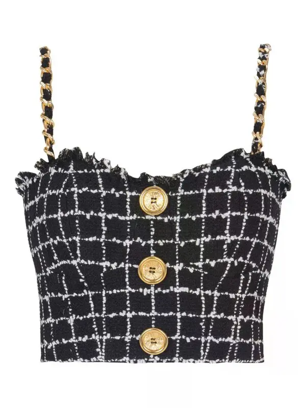 Balmain Tweed Chain Strap Top