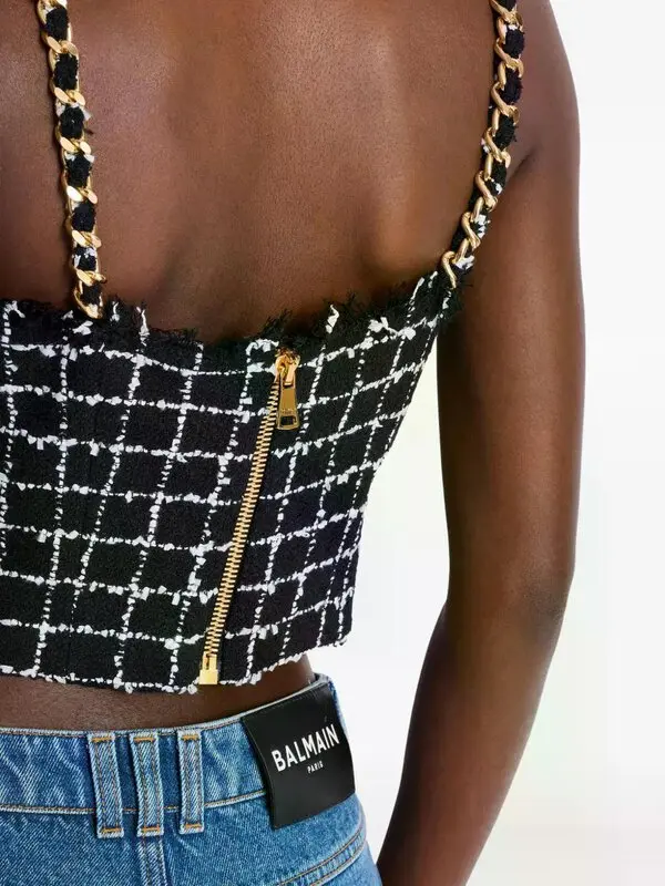 Balmain Tweed Chain Strap Top
