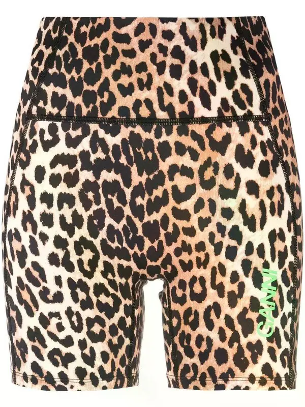 GANNI Leopard-print Cycling Shorts - Brown