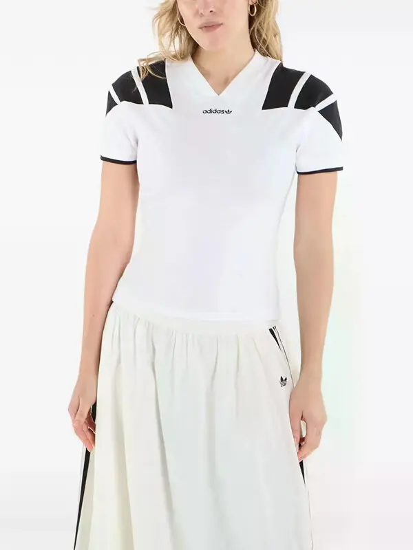 Adidas Cotton V-neck T-shirt With Embroidered Logo