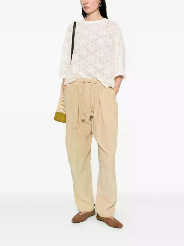 Imperial Off-white Lace Patterned Round Neck Top - Neutrals