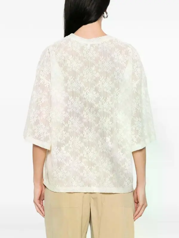 Imperial Off-white Lace Patterned Round Neck Top - Neutrals