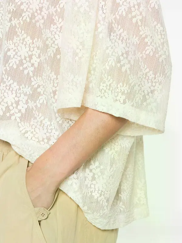 Imperial Off-white Lace Patterned Round Neck Top - Neutrals